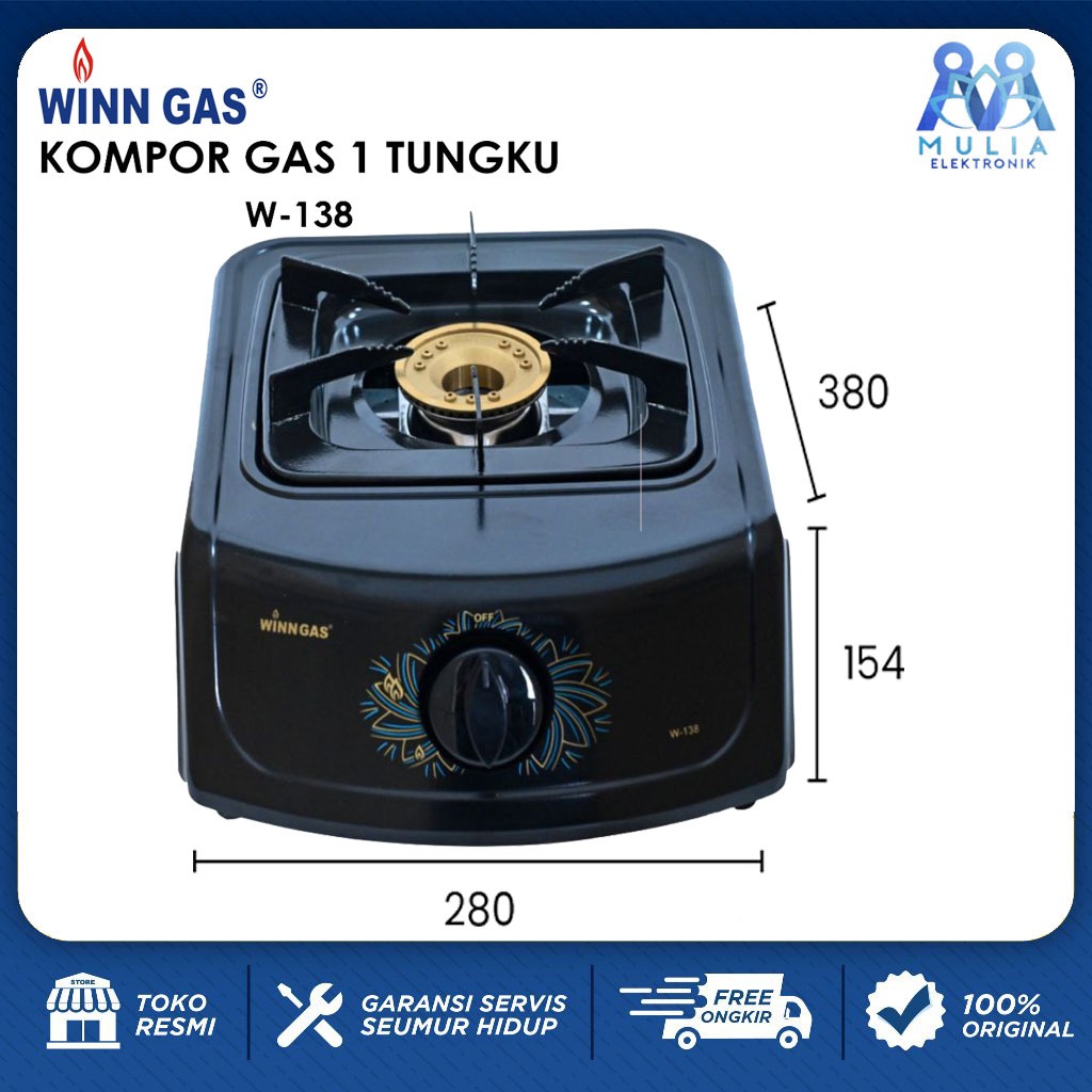 Jual Kompor Gas WINN GAS W138 1 Tungku Burner Alumunium Cor SNI ...
