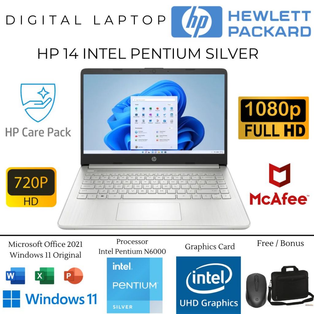 Jual Laptop HP 14 Intel Pentium Silver N6000 RAM 8GB 512GB SSD 14.0 ...