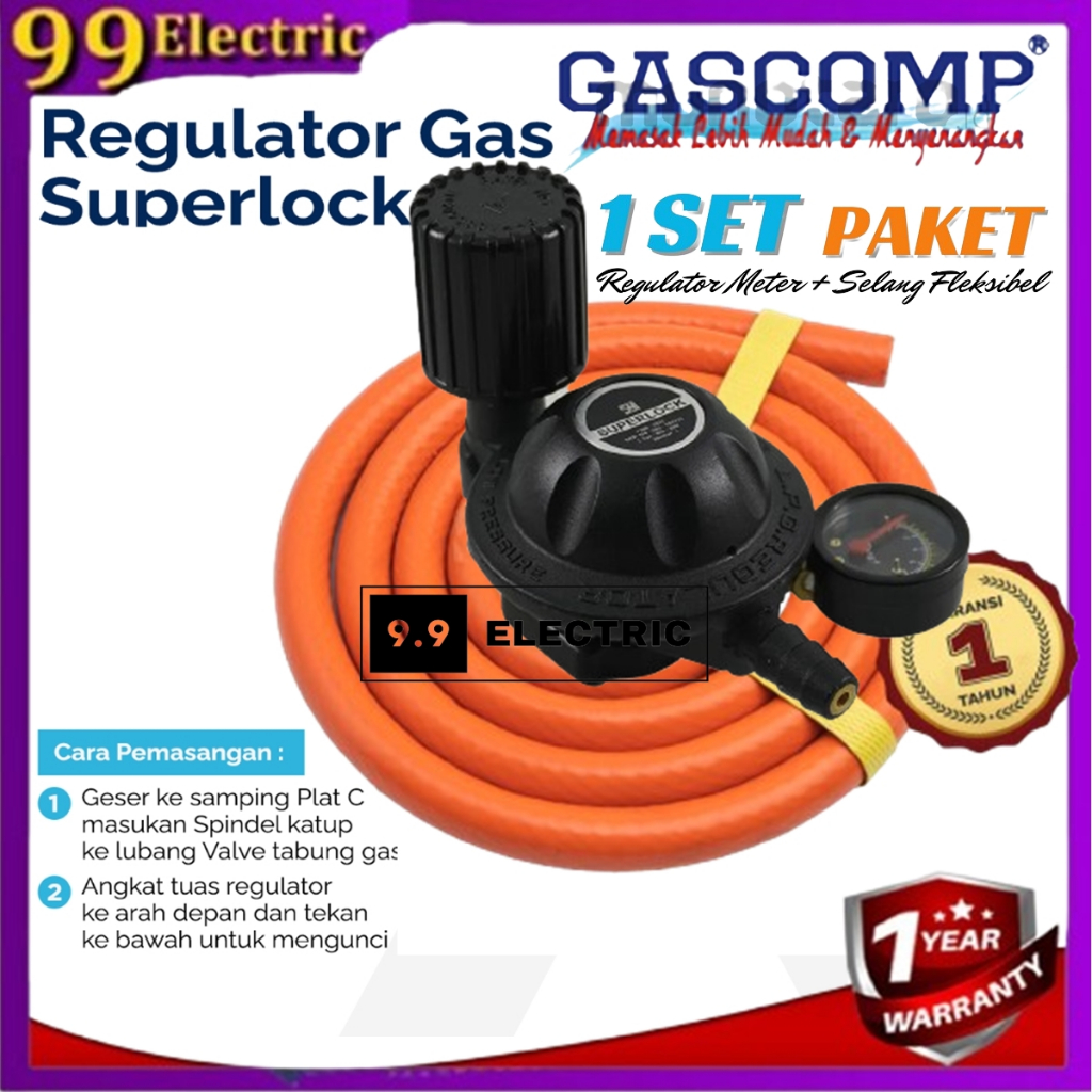 Jual GASCOMP - Paket Regulator Superlock Putar GRS-02+Selang Gas - Regulator Gas Superlock ...