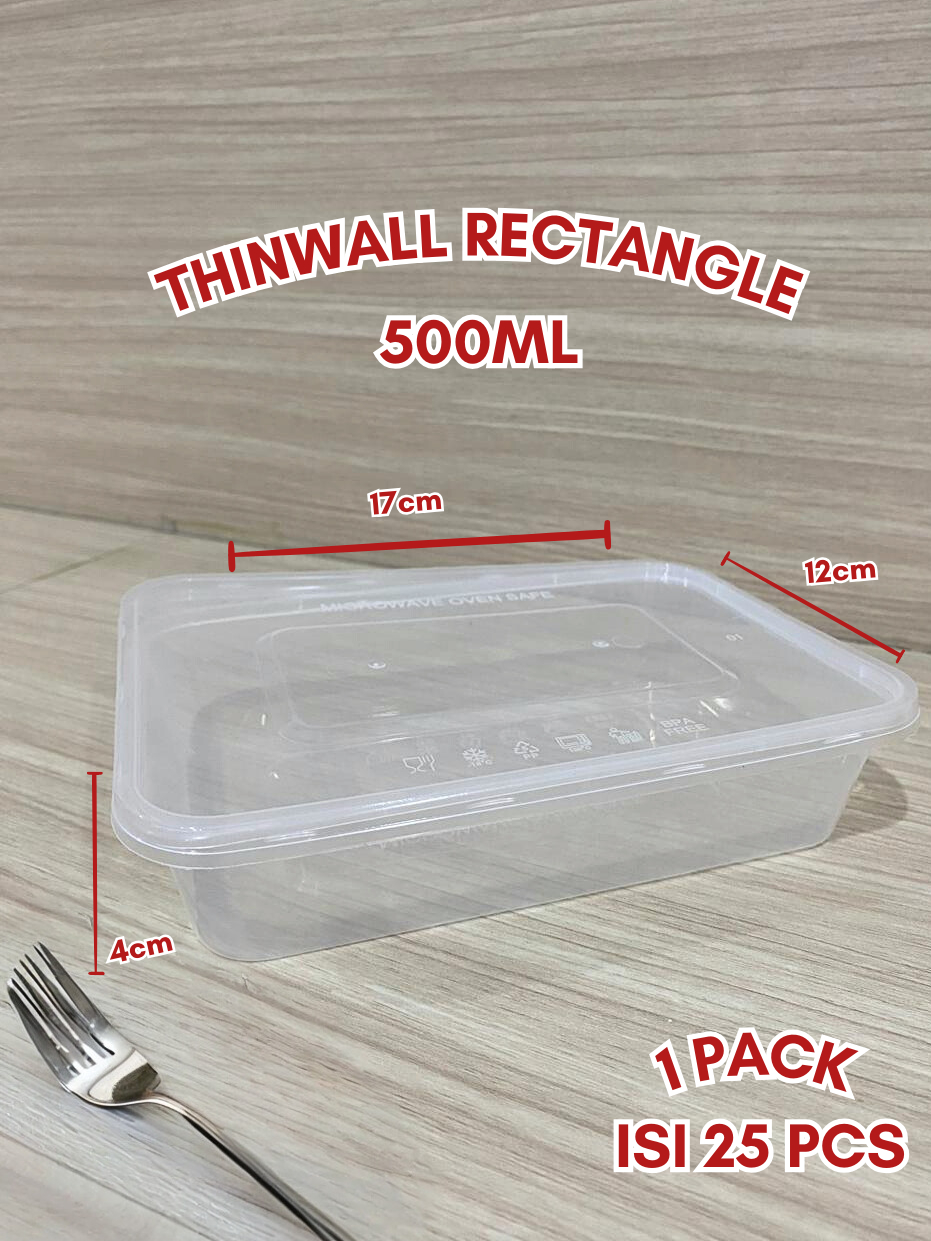 Jual Thinwall Rectangle 500ML 650ML 750ML 1000ML / Food Container Kotak Makan Plastik Rectangle ...
