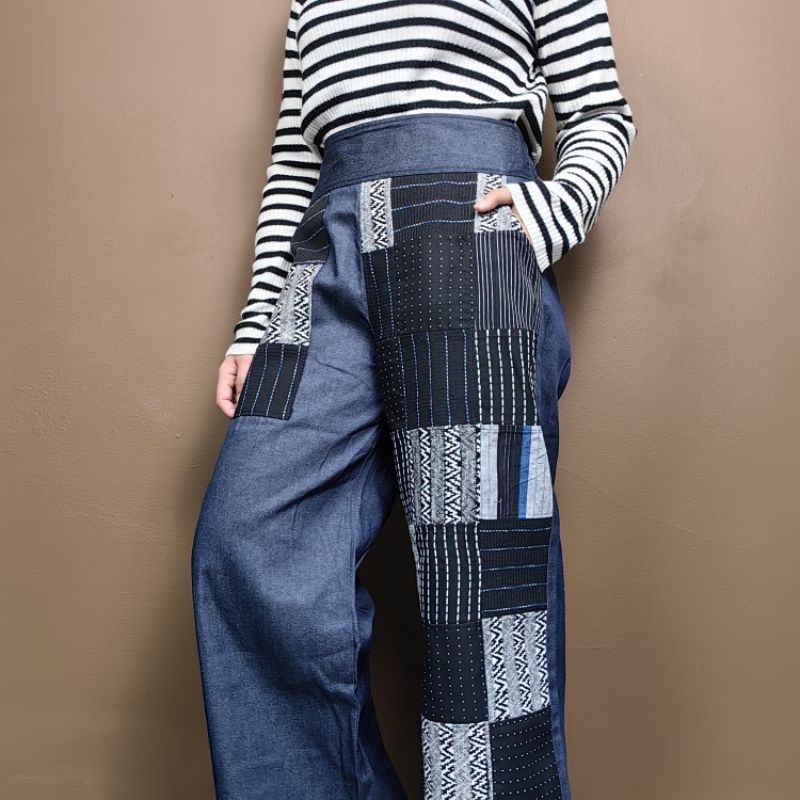 Jual Celana Kulot Wanita Patchwork Soft Jeans Etnik Tenun Premium ...