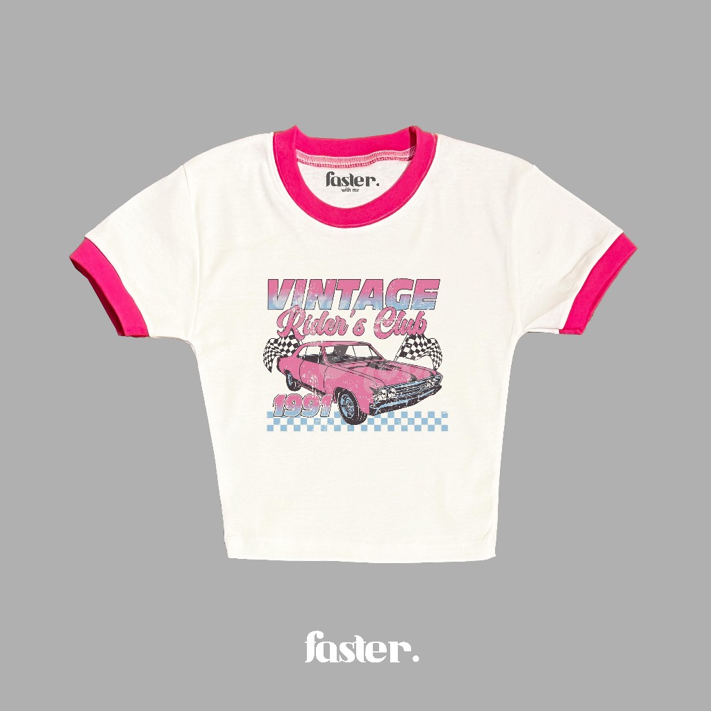 Jual crop top ringer fusha vintage rider's club car baby tee | Shopee ...