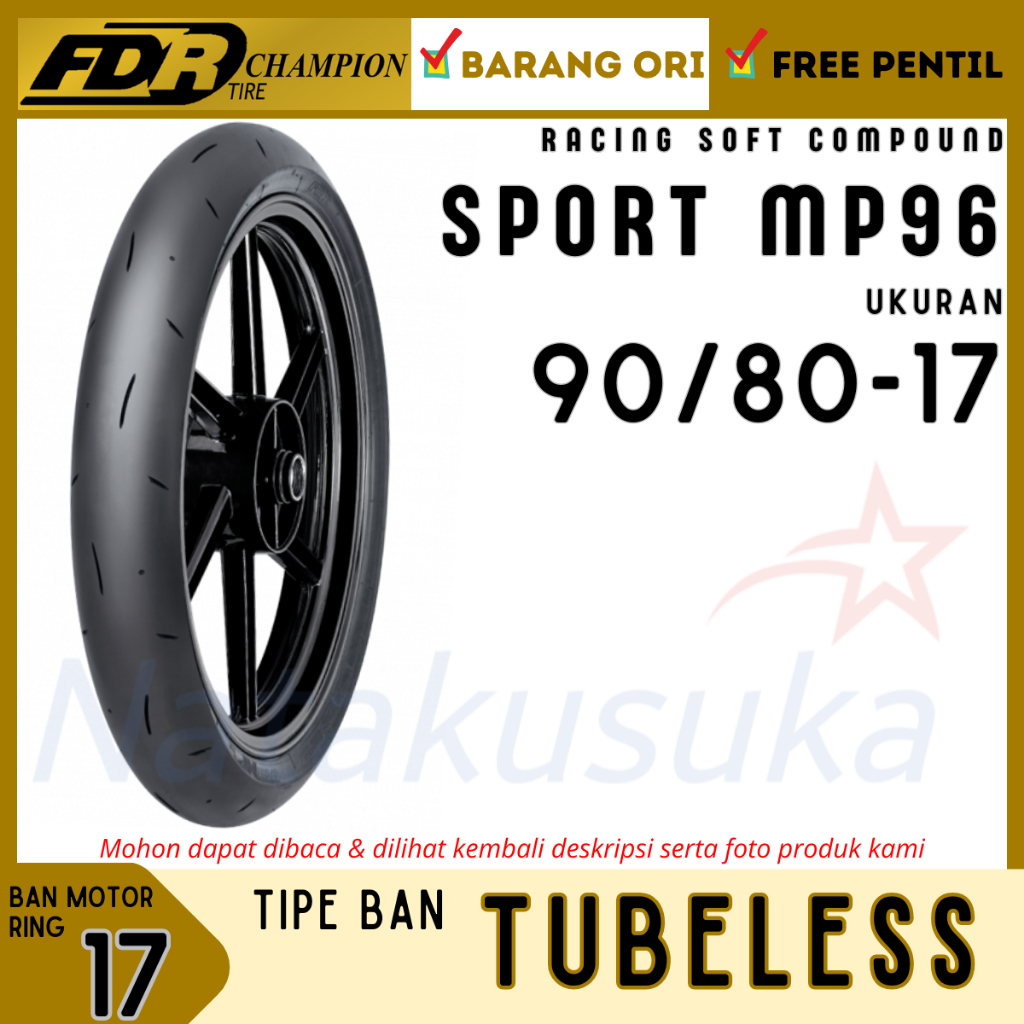 Jual Ban Motor FDR Soft Compound Sport MP96 90/80-17 Tubeless (TL) Motor Bebek | Shopee Indonesia