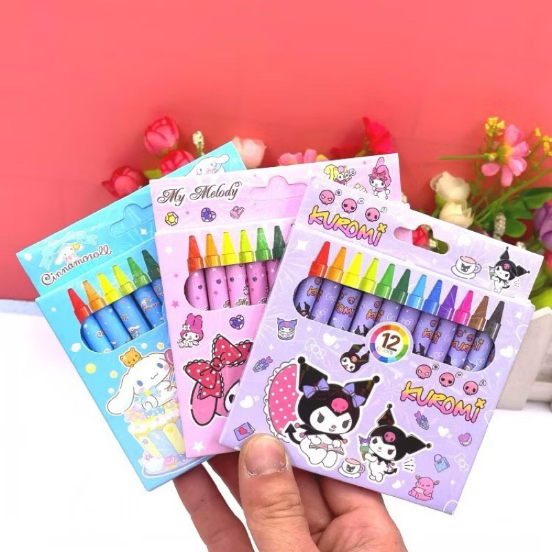 Jual Crayon mini 12 warna Karakter CINNAMOROLL, KUROMI, MELODY / Krayon ...