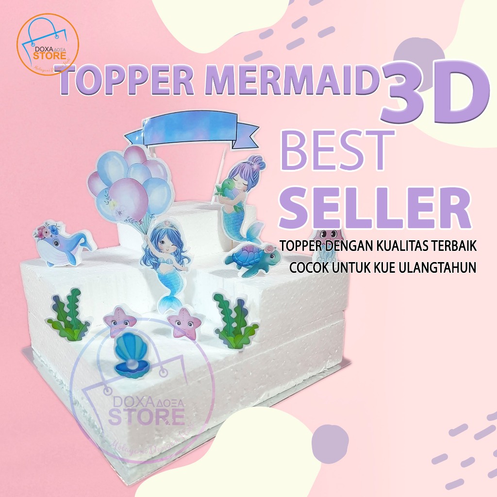 Jual 3D Topper Hiasan Kue Cake Happy Birthday Costum MERMAID 03 |KTK3 ...