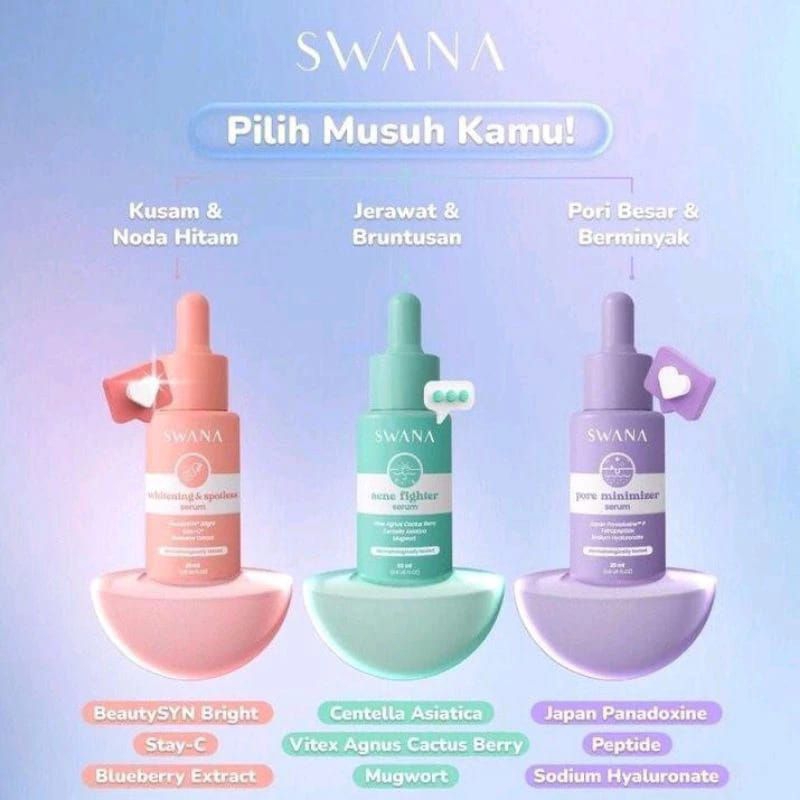 Jual Swana Serum (Acne Fighter, Pore Minimizer, dan Whitening Spotless ...
