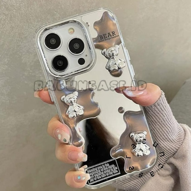 Jual CASE TEXTURED WRINKLE METALIC BEAR 3D FOR IPHONE 11 12 13 14 15 ...