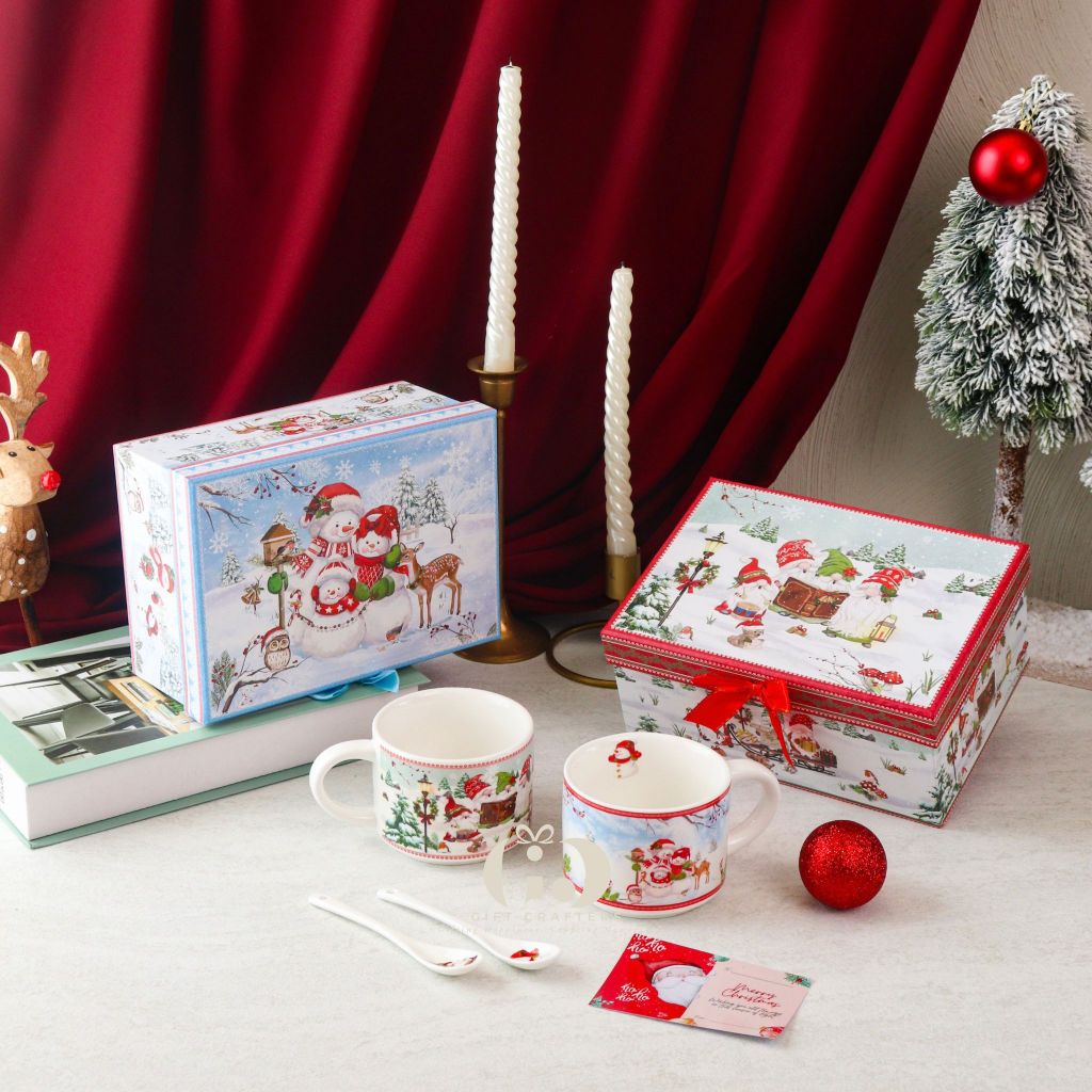 Jual Christmas Gift Set Isi 2 Gelas 2 Sendok - Gelas Natal Lucu - Set ...