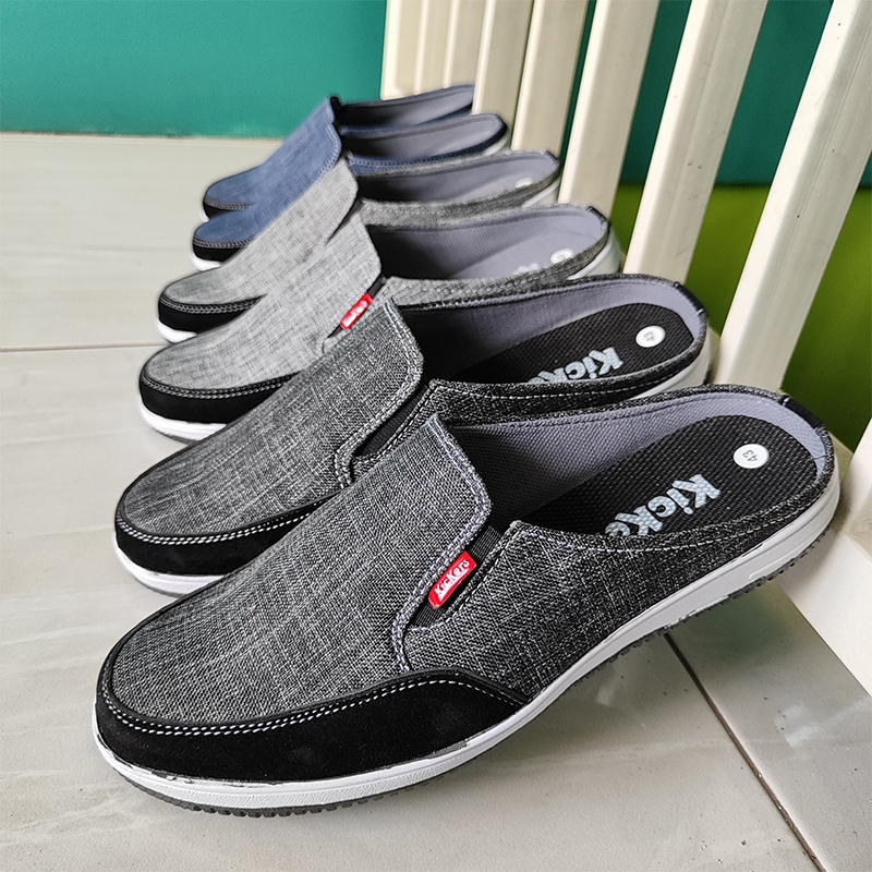 Jual Sepatu Slop Pria Sandal Selop Bustong Slip On Bahan Levis | Shopee ...