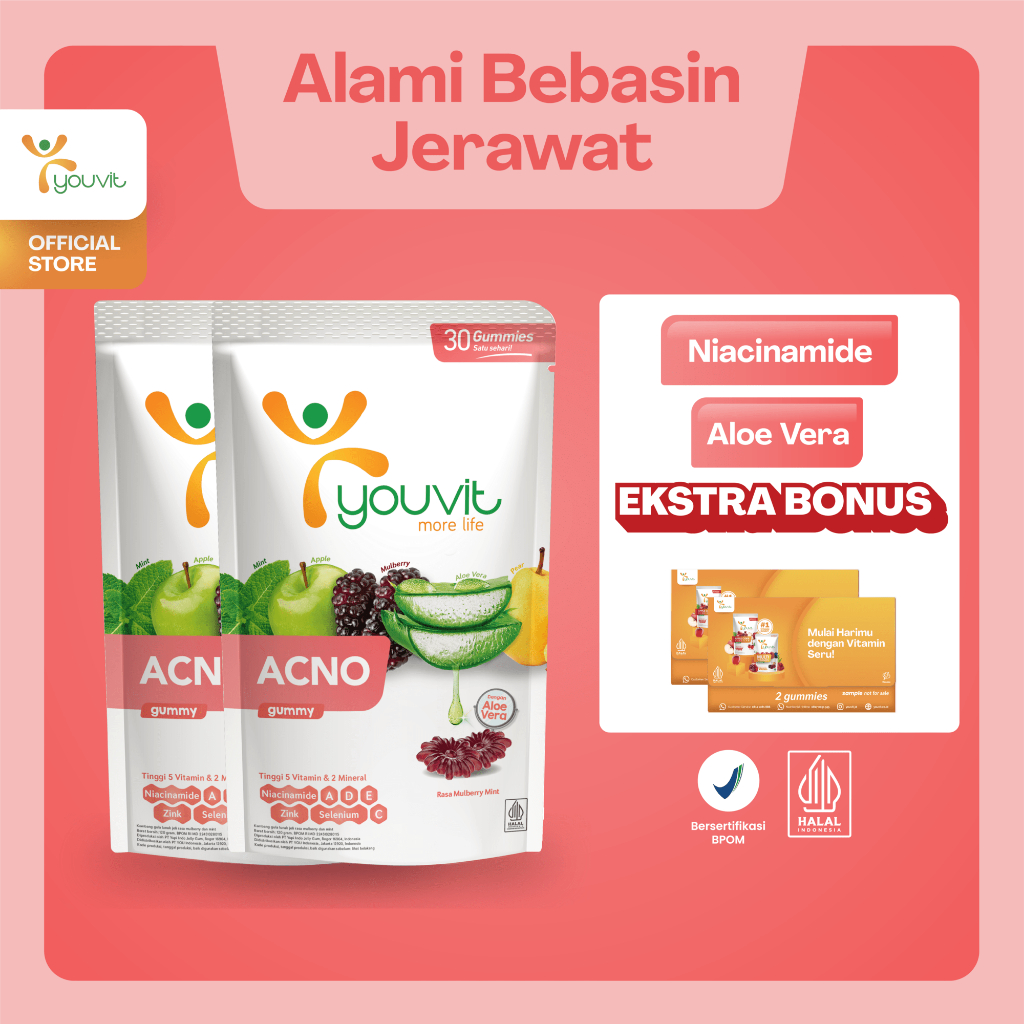 Jual [FREE 2 PCS SAMPLE VITAMIN] Niacinamide Gummy untuk Anti Jerawat | Youvit AcNO 60 Hari ...