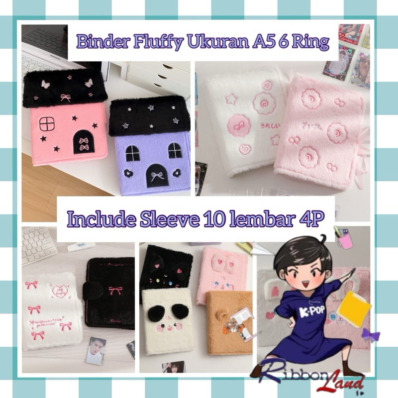 Jual (Binder+10 Lembar 4P Sleeve A5) Binder Set Fluffy Berbulu Halus ...