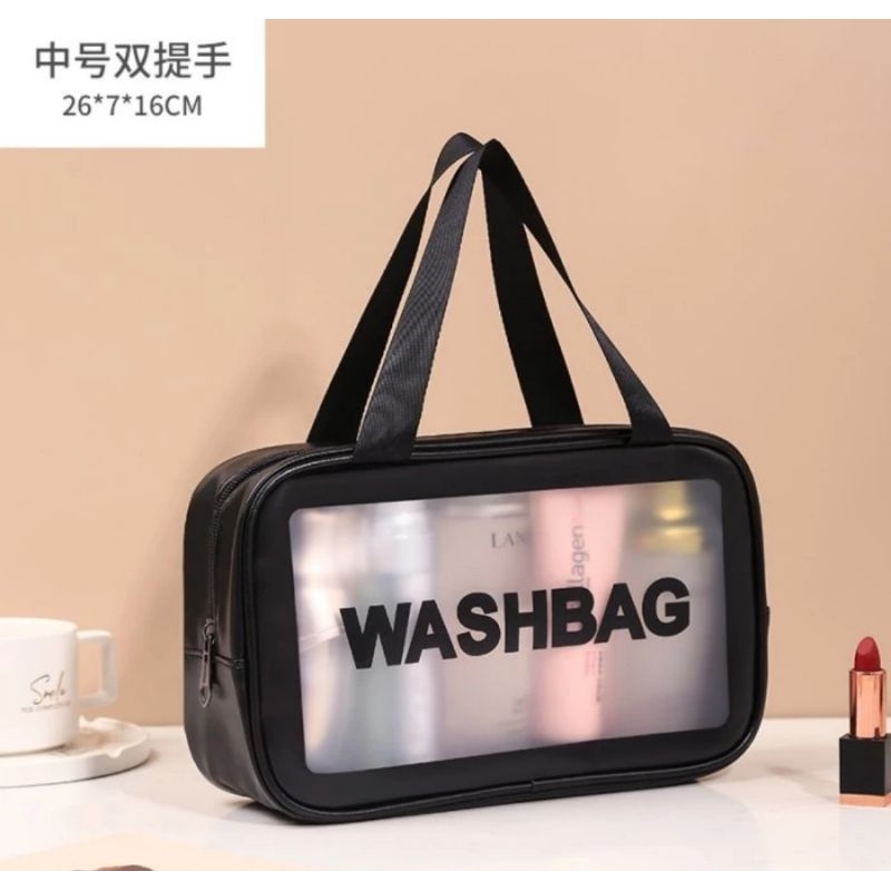 Jual Tempat MakeUp dan Peralatan Mandi Transparan Wash Bag Korea Pouch ...