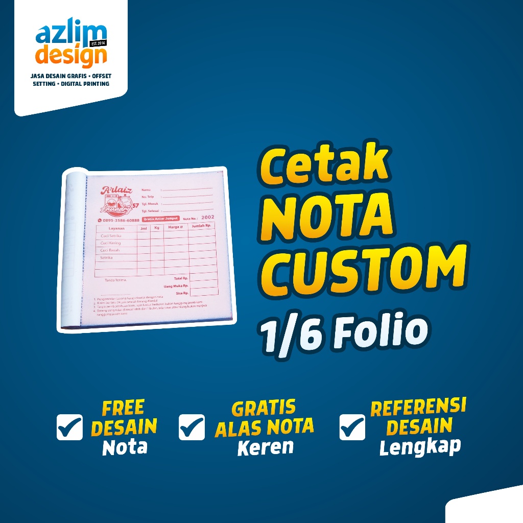 Jual Nota Toko Olshop Custom (1/6 Folio) 2 Ply dan 3 Ply - Cetak Nota ...