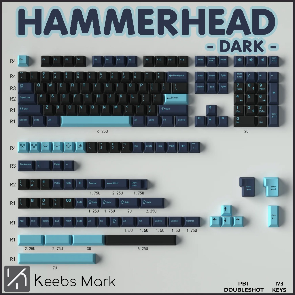 Jual Dark Hammerhead Keycaps PBT Doubleshot 173 Keys Cherry Profile ...