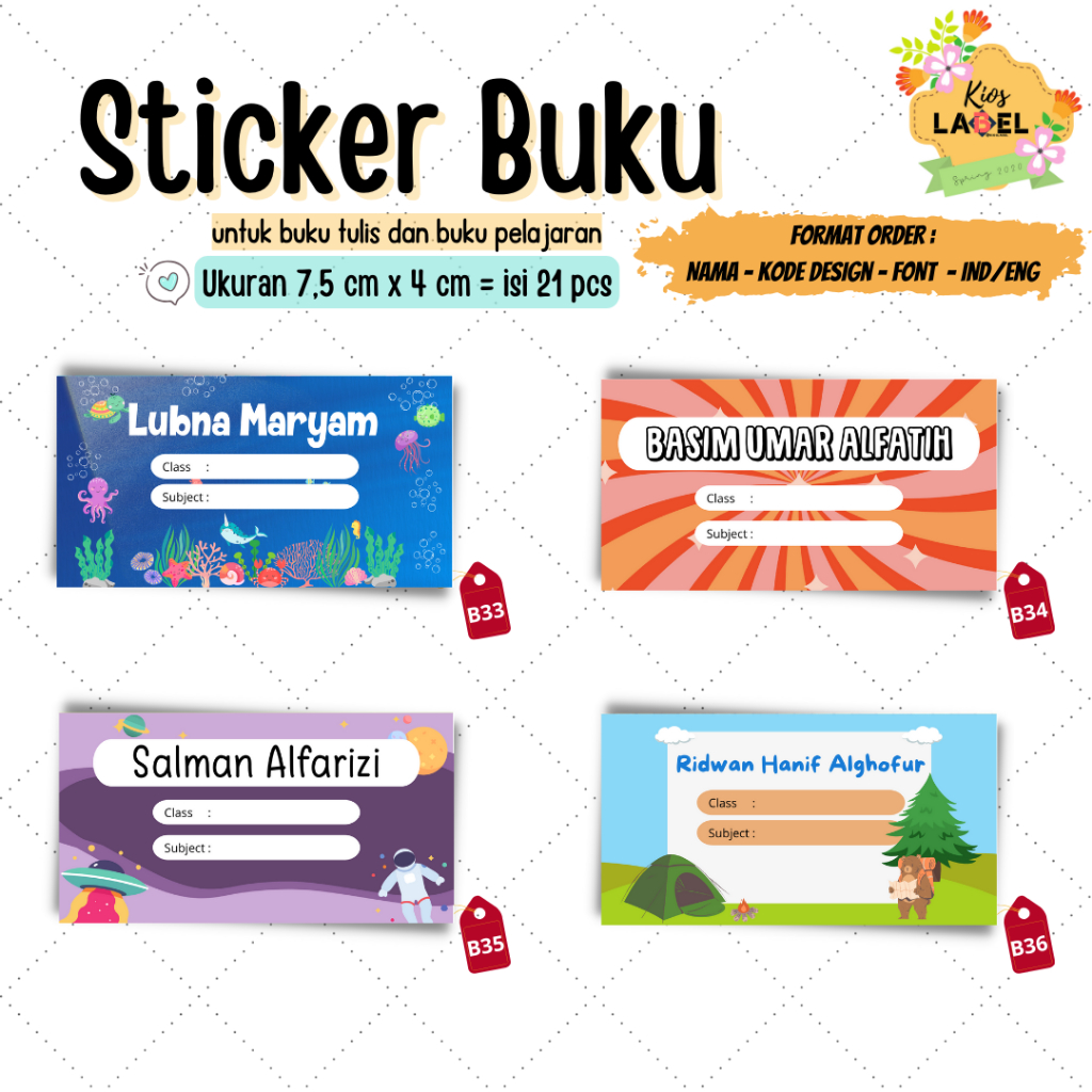 Jual [21 PCS] Stiker Label Nama Buku Pelajaran Warna Mengkilat Glossy ...