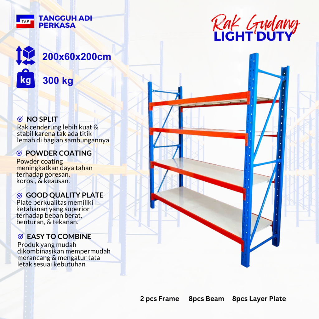 Jual RAK GUDANG BESI LIGHT DUTY 4 SUSUN 2 METER 300KG | Shopee Indonesia