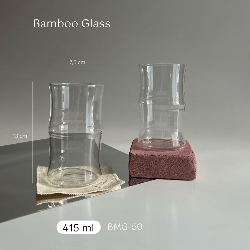 Jual Gelas Kaca Bamboo 415ml Borosilikat - Korean Glass Aesthetic ...