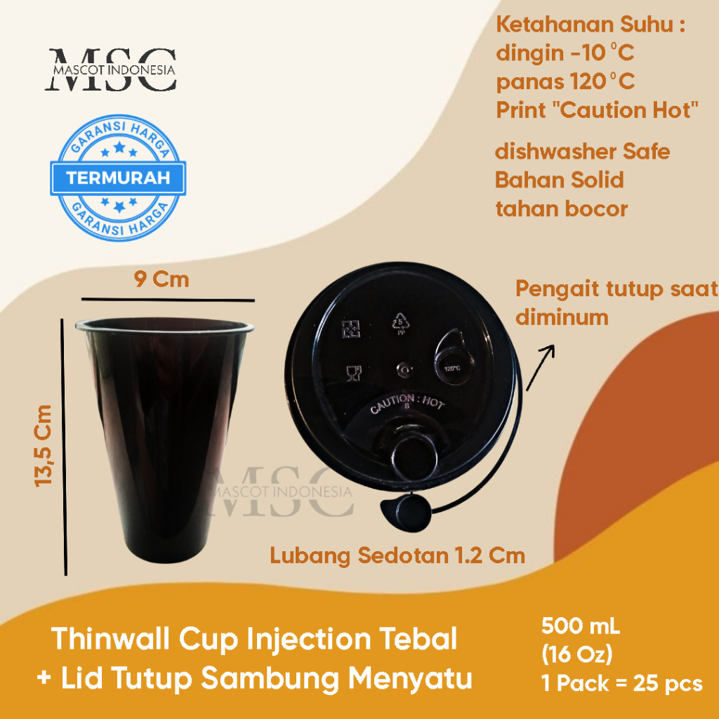 Jual Gelas Injection Flat + Lid Cup 500 mL (16 OZ) HITAM | Gelas ...