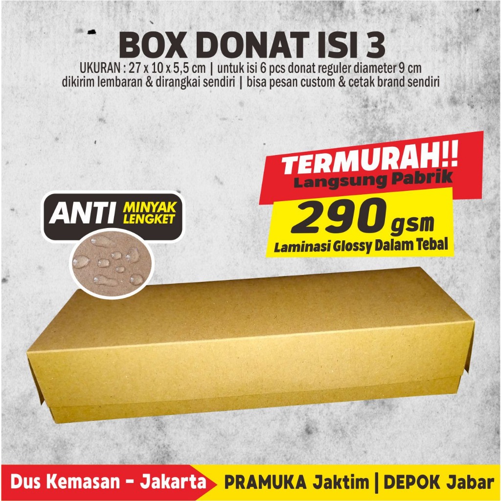 Jual Box Donat uk 27 x 10 x 5,5 cm Kraft Laminasi Polos | Shopee Indonesia