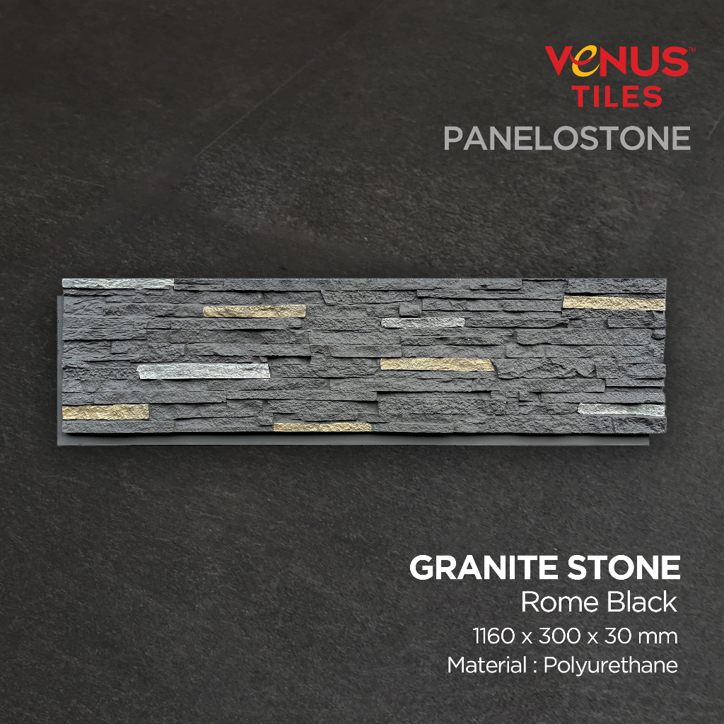 Jual PU STONE WALL PANEL MOTIF BATU VENUS GRANITE STONE ROME BLACK 116 X 30 CM - VENUS TILES ...