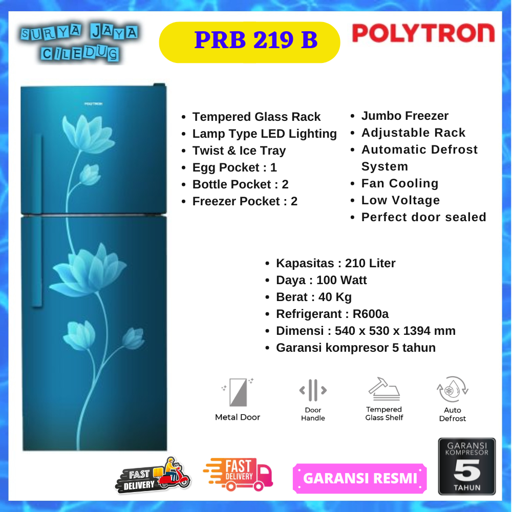 Jual KULKAS POLYTRON PRB-219, PRB219 2 PINTU MOTIF BUNGA 210 LITER ...