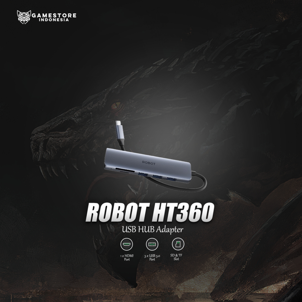 Jual ROBOT USB HUB HT360 USB Type-C 6 in 1 Adapter With HDMI 4K, 3 Port ...