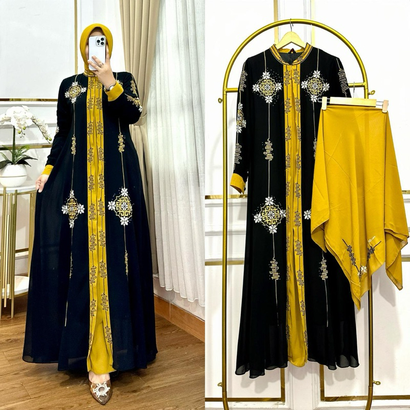 Jual Gamis Sabrina Bordir Ceruty Premium Set Kerudung Kombinasi Payet ...