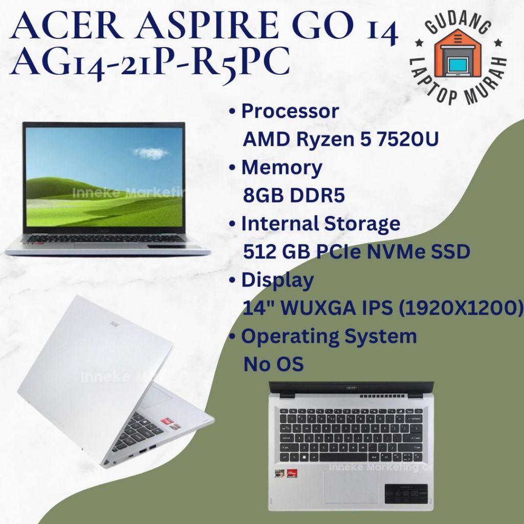 Jual Acer Aspire Go 14 AG14-21P-R5PC | AMD Ryzen 5 7520U/8GB DDR5/512GB ...