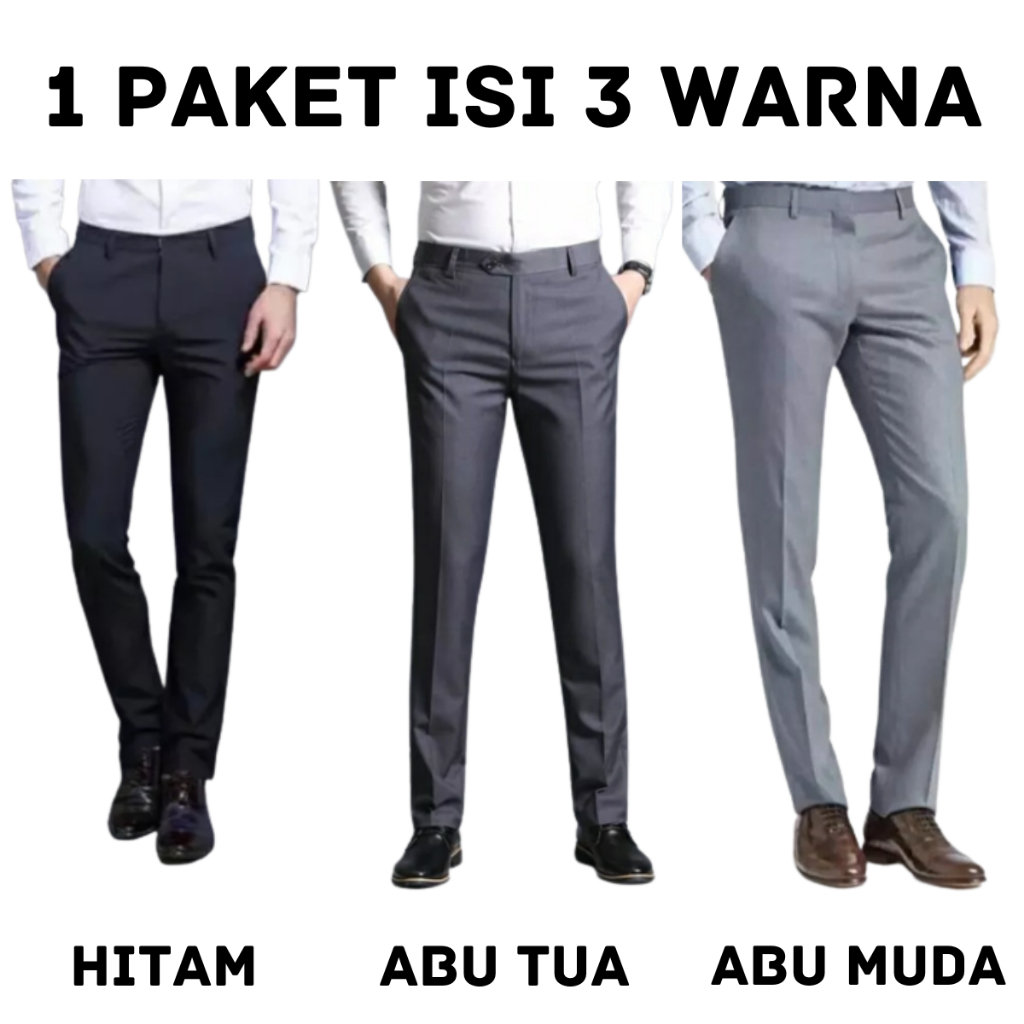 Jual PAKET DISKON HEMAT Celana Kerja Kantor Pria Slim Fit Formal Panjang Bahan Dasar Wol ...