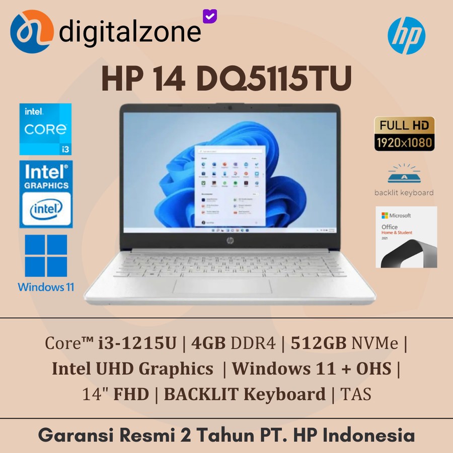 Jual HP 14 DQ5115TU - CORE I3 1215U 8GB 512GB 14 FHD Windows11 OHS ...