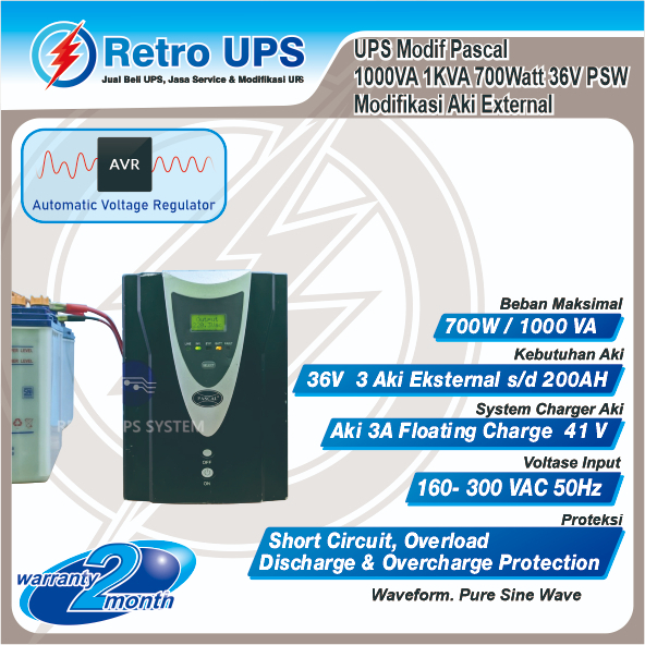Jual UPS Modif Modifikasi Aki External Pascal 1000VA 1KVA 700Watt 36V ...