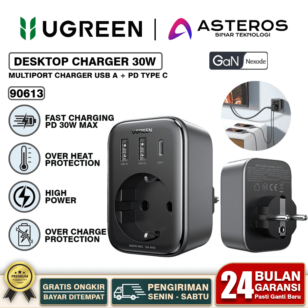 Jual UGREEN GAN Wall Charger DigiNest Outlet Extender Fast Charging 30W ...