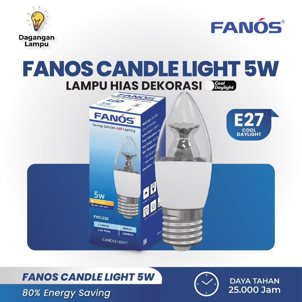 Jual Lampu LED Fanos Candle light 5 Watt Fitting E27 Lampu Hias lilin ...