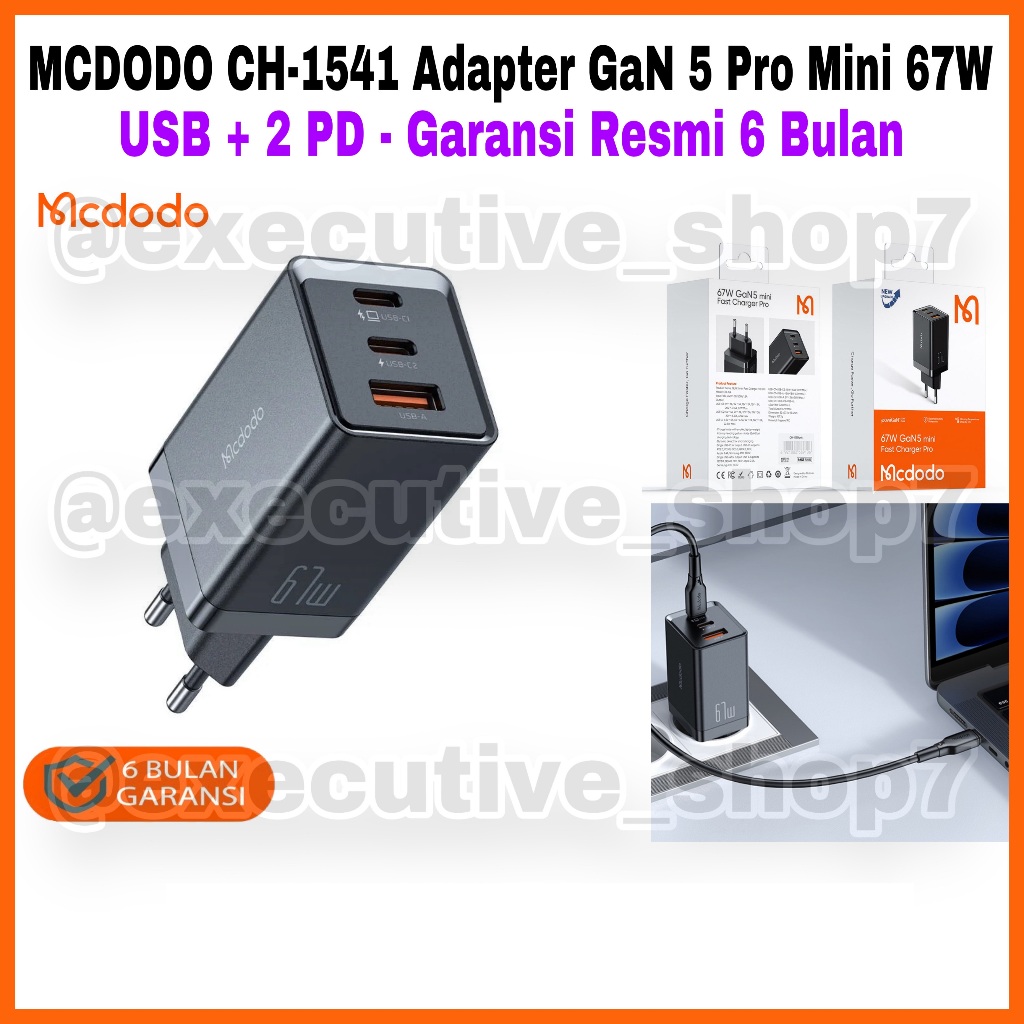 Jual MCDODO CH-1541 Adapter GaN 5 Pro Mini 67W - USB + 2 PD - Garansi ...