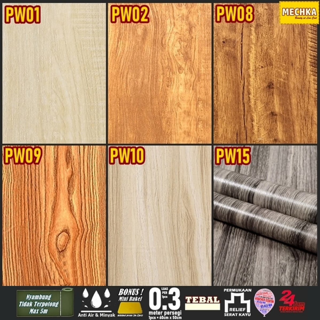 Jual Mechka PVC Sheet Sticker /50cm Motif Kayu Berserat Bertekstur ...