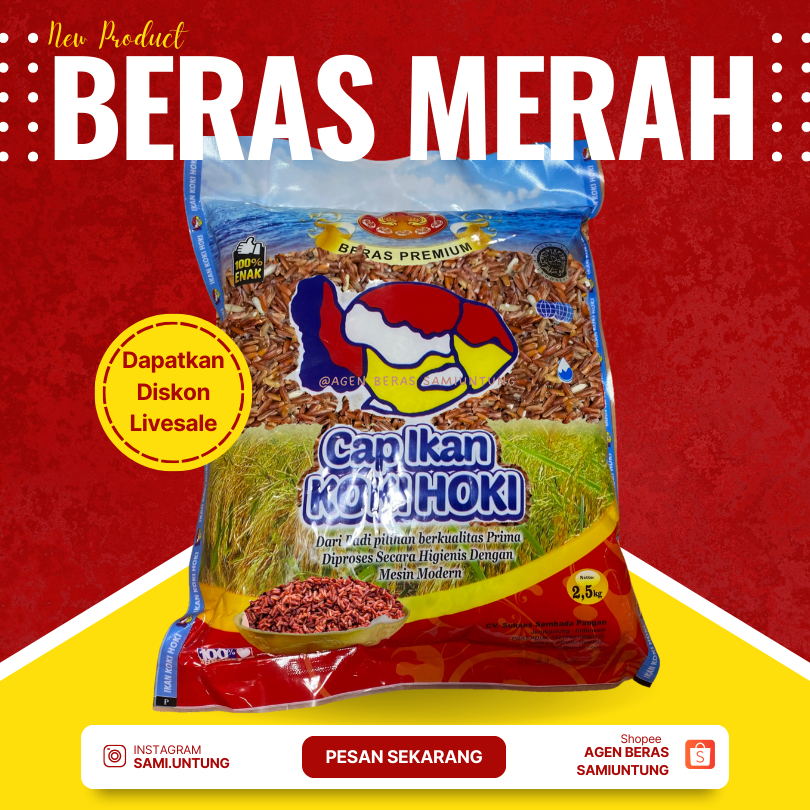 Jual Beras Merah Cap Ikan Koki Hoki 2.5kg | Shopee Indonesia