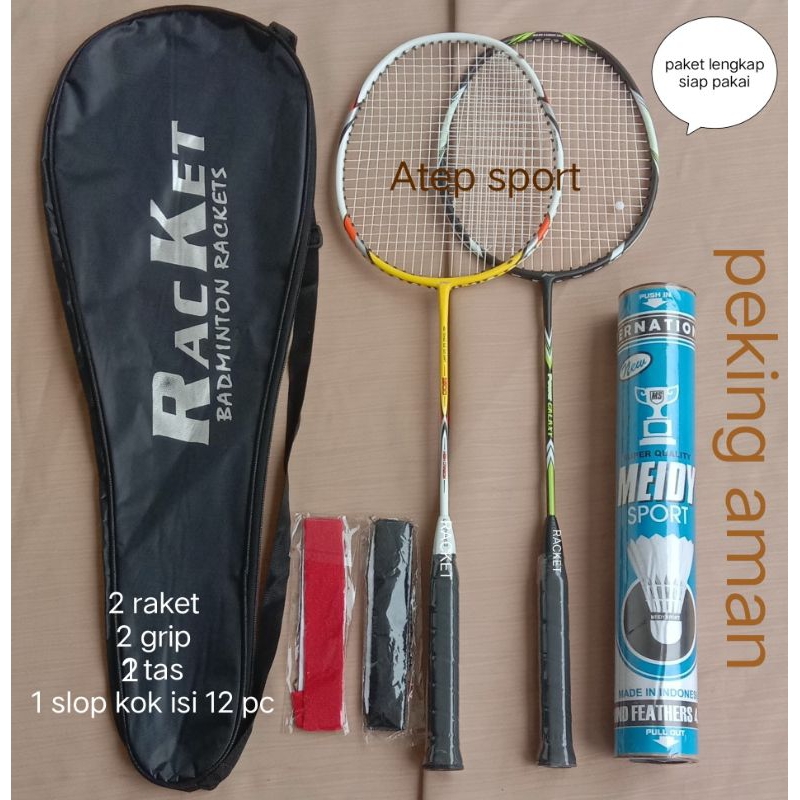 Jual RAKET BADMINTON BULUTANGKIS PAKET LENGKAP,BATANG KARBON LENTUR,2 ...