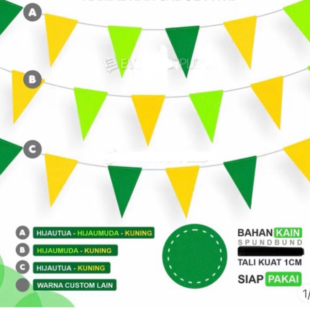 Jual Bendera Segitiga Kain Idul fitri / Maulid Nabi Muhammad 5 meter ...