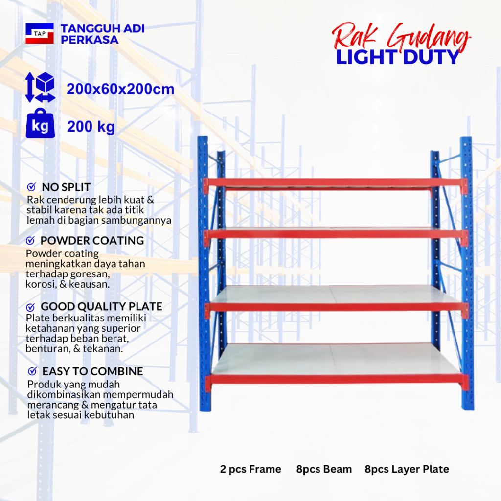 Jual RAK GUDANG BESI LIGHT DUTY 4 SUSUN 2 METER 200KG | Shopee Indonesia