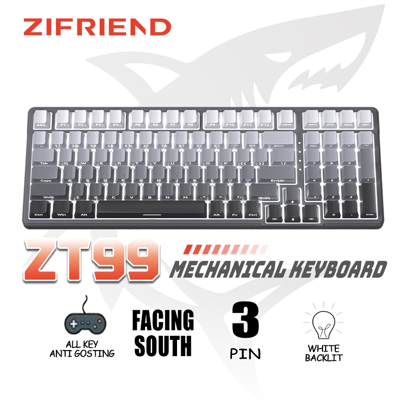 Jual ZIFRIEND ZT99 Gradient Mechanical Keyboard North Facing Red Blue ...