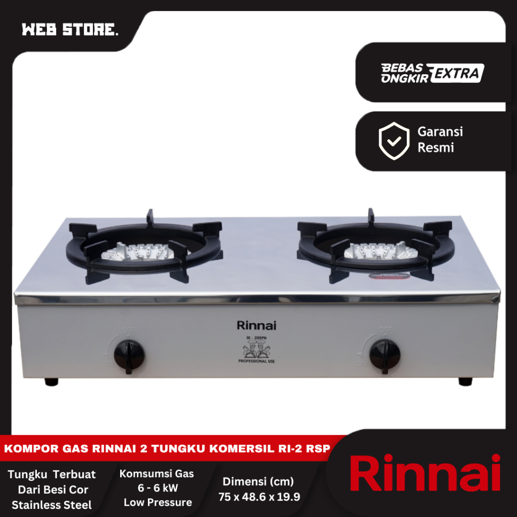 Jual Kompor Gas 2 Tungku Api Besar Tekanan Rendah Komersil Rinnai RI-2 ...