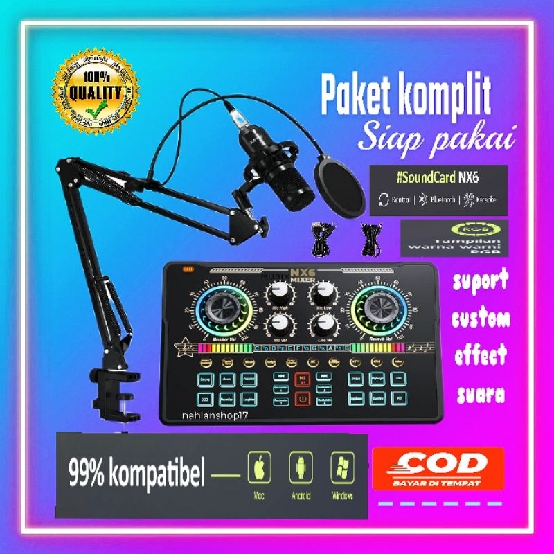 Jual PAKET KOMPLIT SIAP PAKAI SOUND CARD NX6 PLUS MIC BM800 FULLSET ...