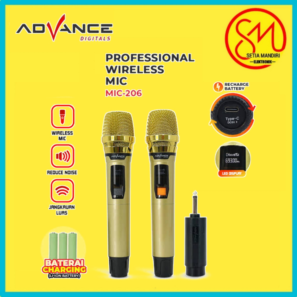 Jual ADVANCE Professional Microphone MIC-206 Mic Wireless Mikrofon ...