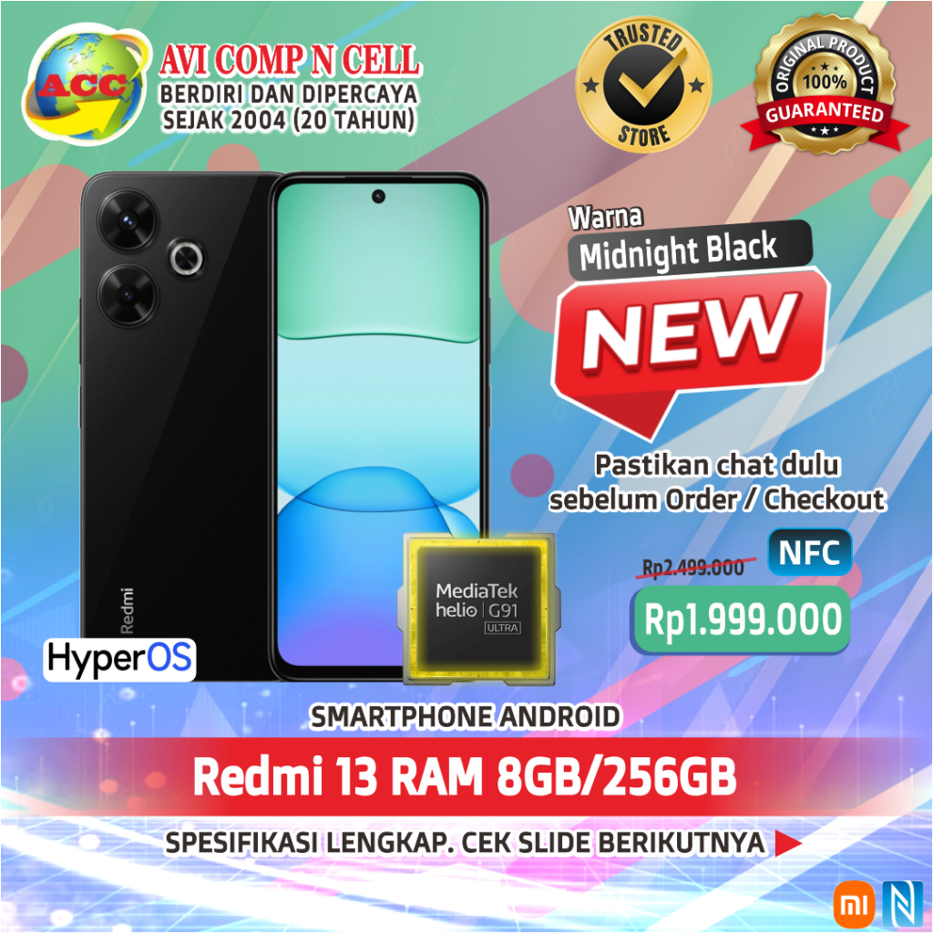 Jual Redmi 13 NFC Midnight Black RAM 8GB Internal 256GB MediaTek Helio ...