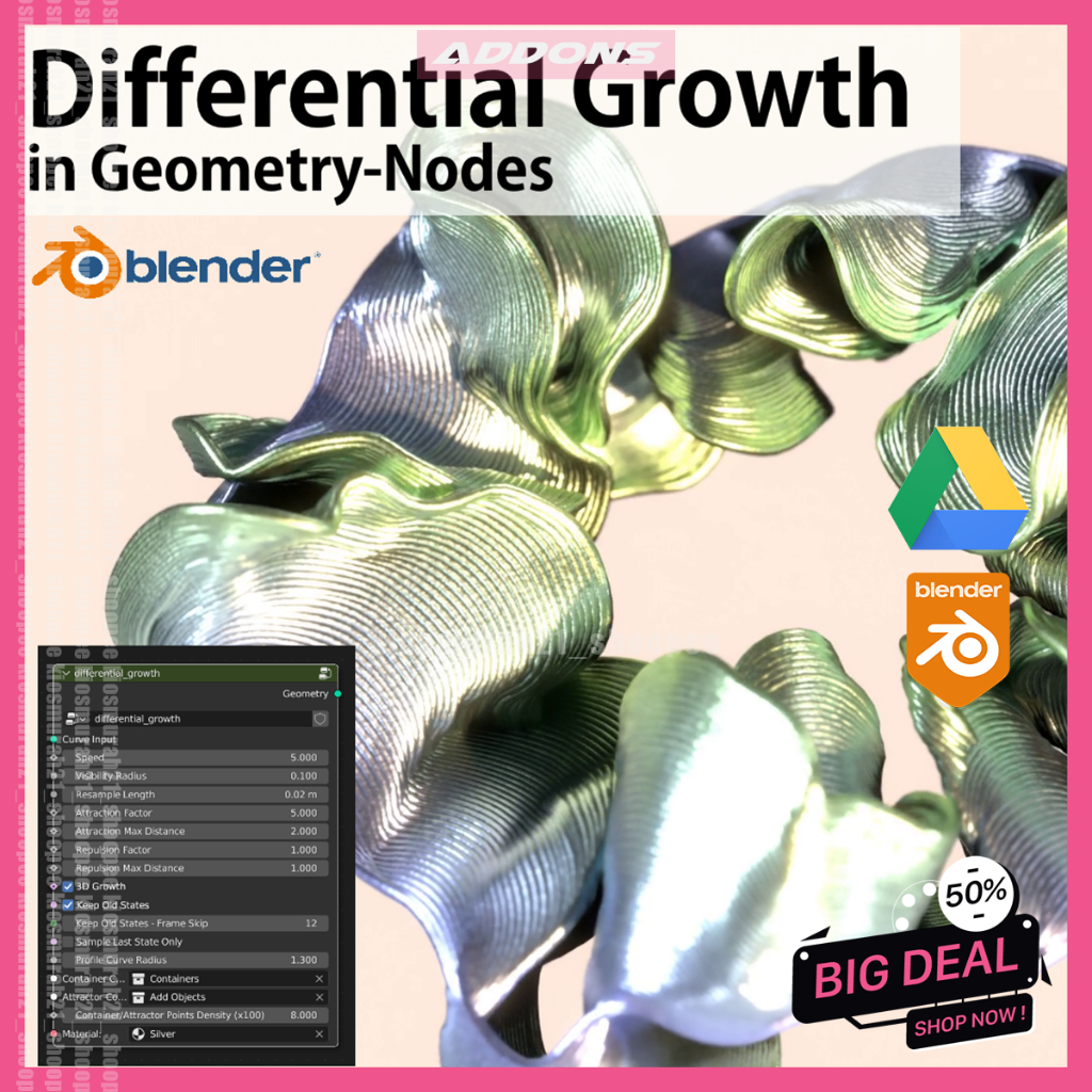 Jual Differential Growth (Blender Geometry Nodes) - Blender 3D Addons | Shopee Indonesia