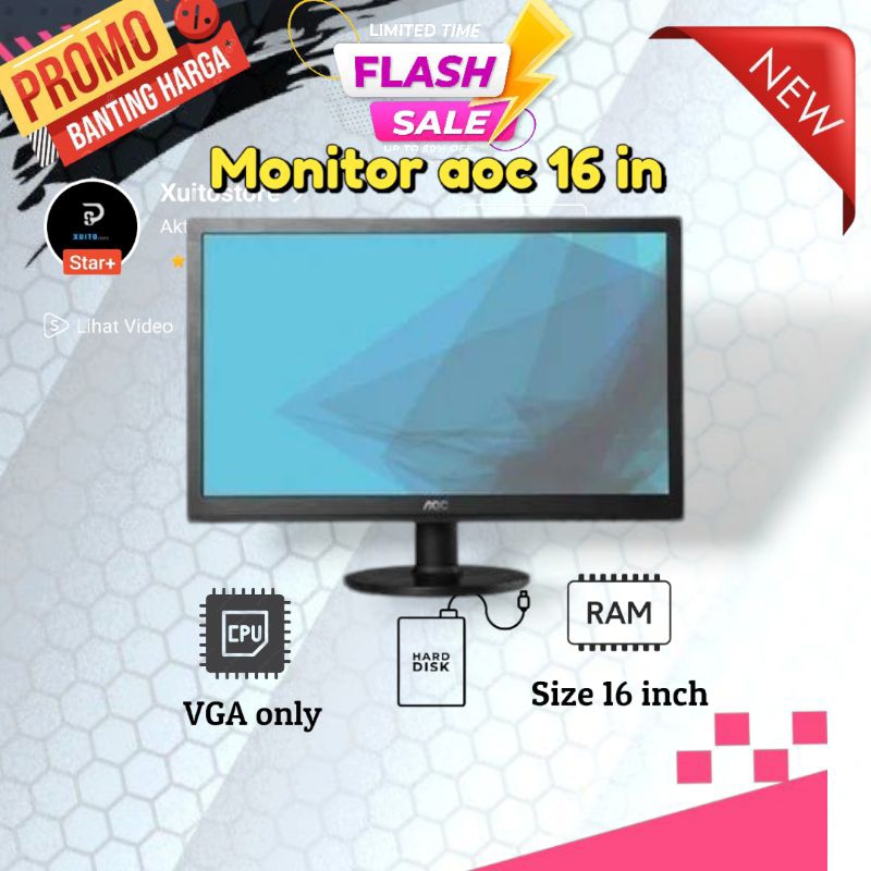 Jual Monitor 16 inch wide Aoc second normal | Shopee Indonesia