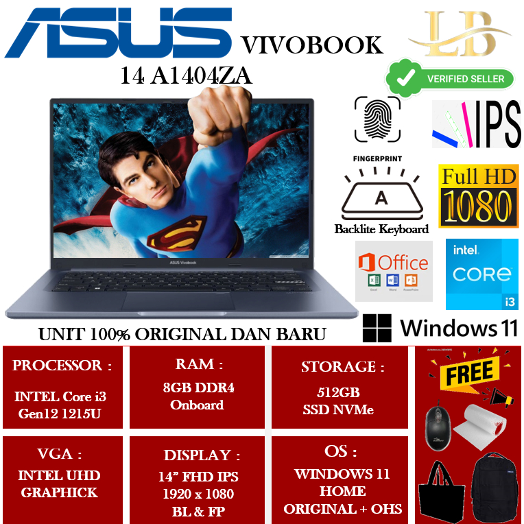 Jual Laptop Asus Vivobook 14 A1404ZA Intel i3 1215U 8GB 512GB 14"FHD ...