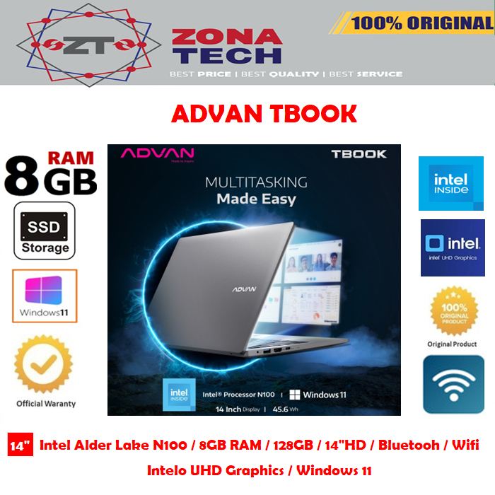 Jual ADVAN TBOOK Intel N100 8GB 128GB 14"HD Win11 | Shopee Indonesia