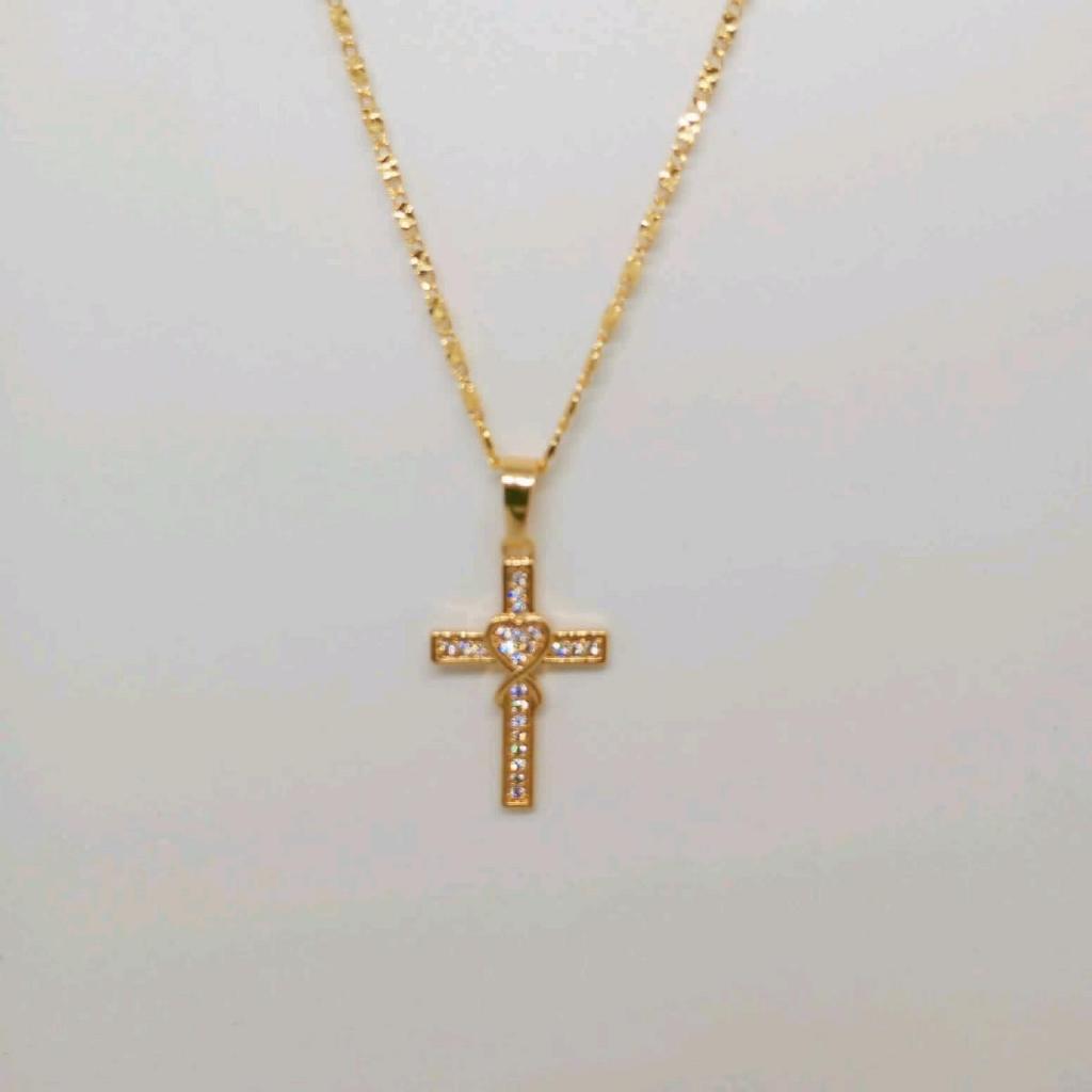 Jual kalung salib tintanium motif tempe warna emas 24k anti karat ...