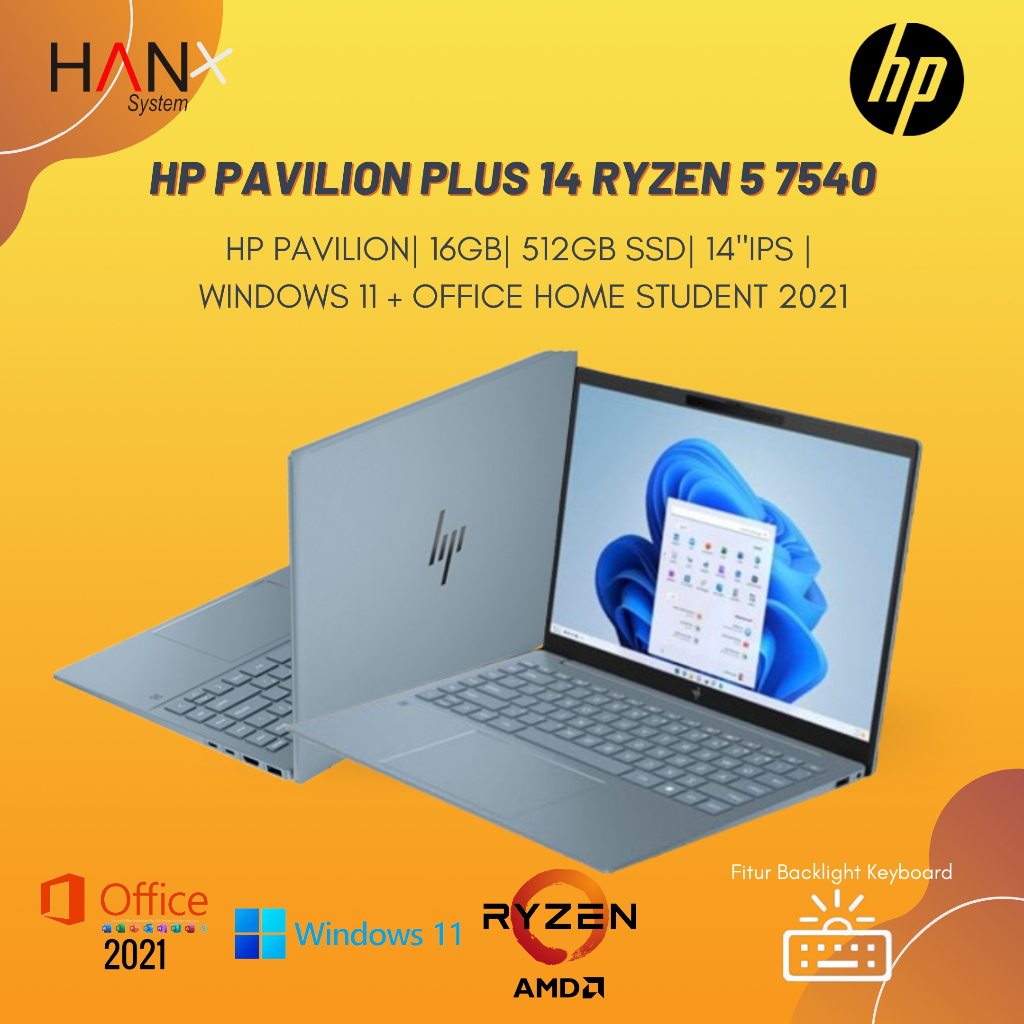 Jual HP PAVILION PLUS 14 RYZEN 5 7540 16GB 512GB W11+OHS 14.0WUXGA BLIT ...